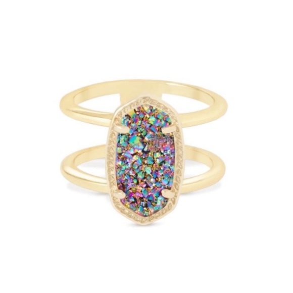 Kendra Scott | Jewelry | Kendra Scott Elyse Gold Ring With Multicolor Iridescent Drusy Oval ...